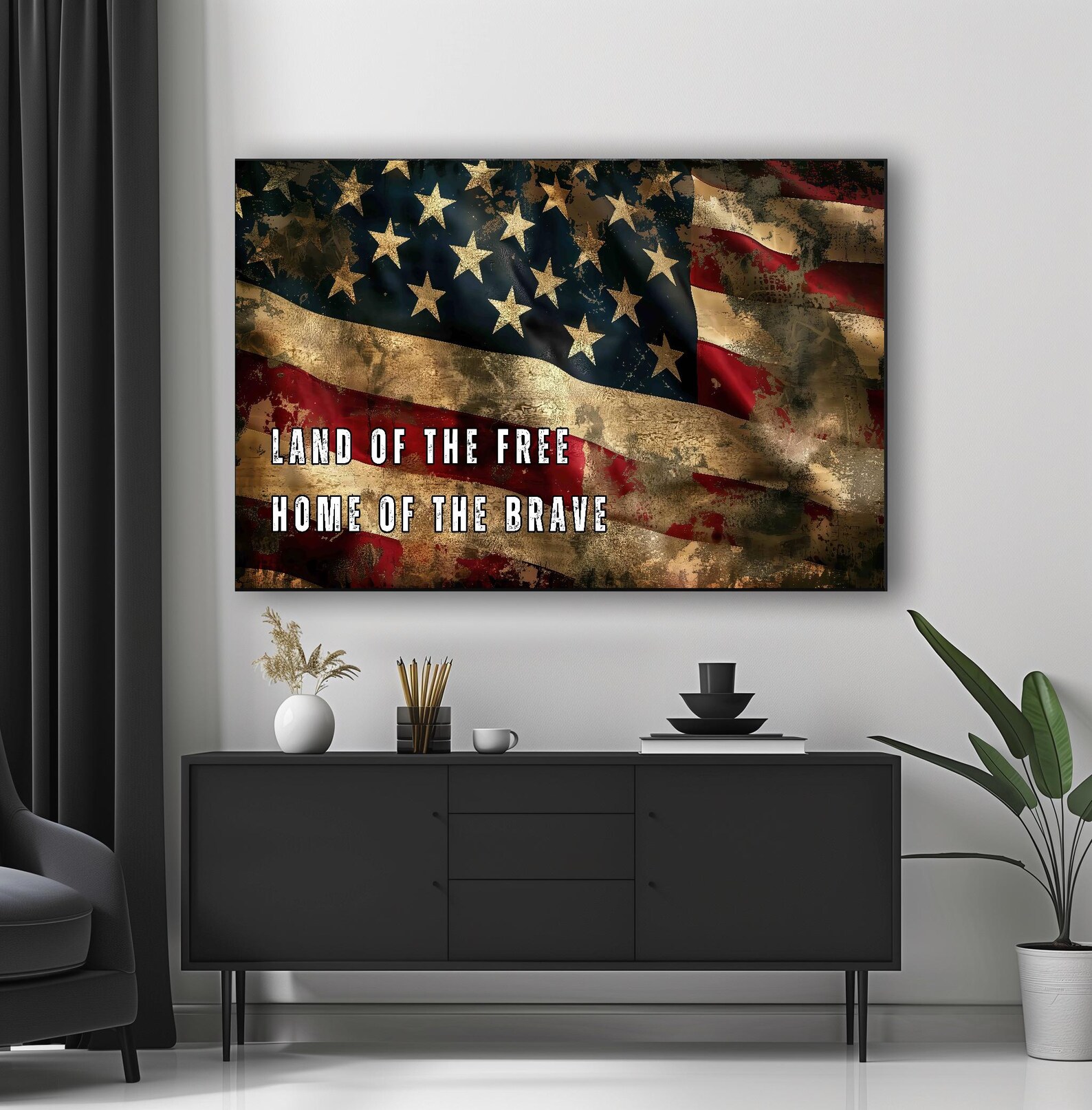American Flag Land of the Free Home of the Brave Patriotic Digital Flag ...