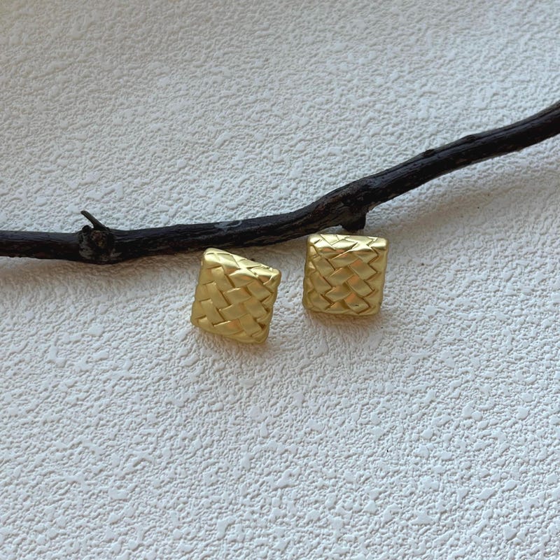 Square Woven Stud Earrings - Etsy UK