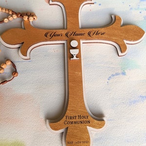 First Holy Communion Wooden Personalized Cross/ Eucharist/catholic ...