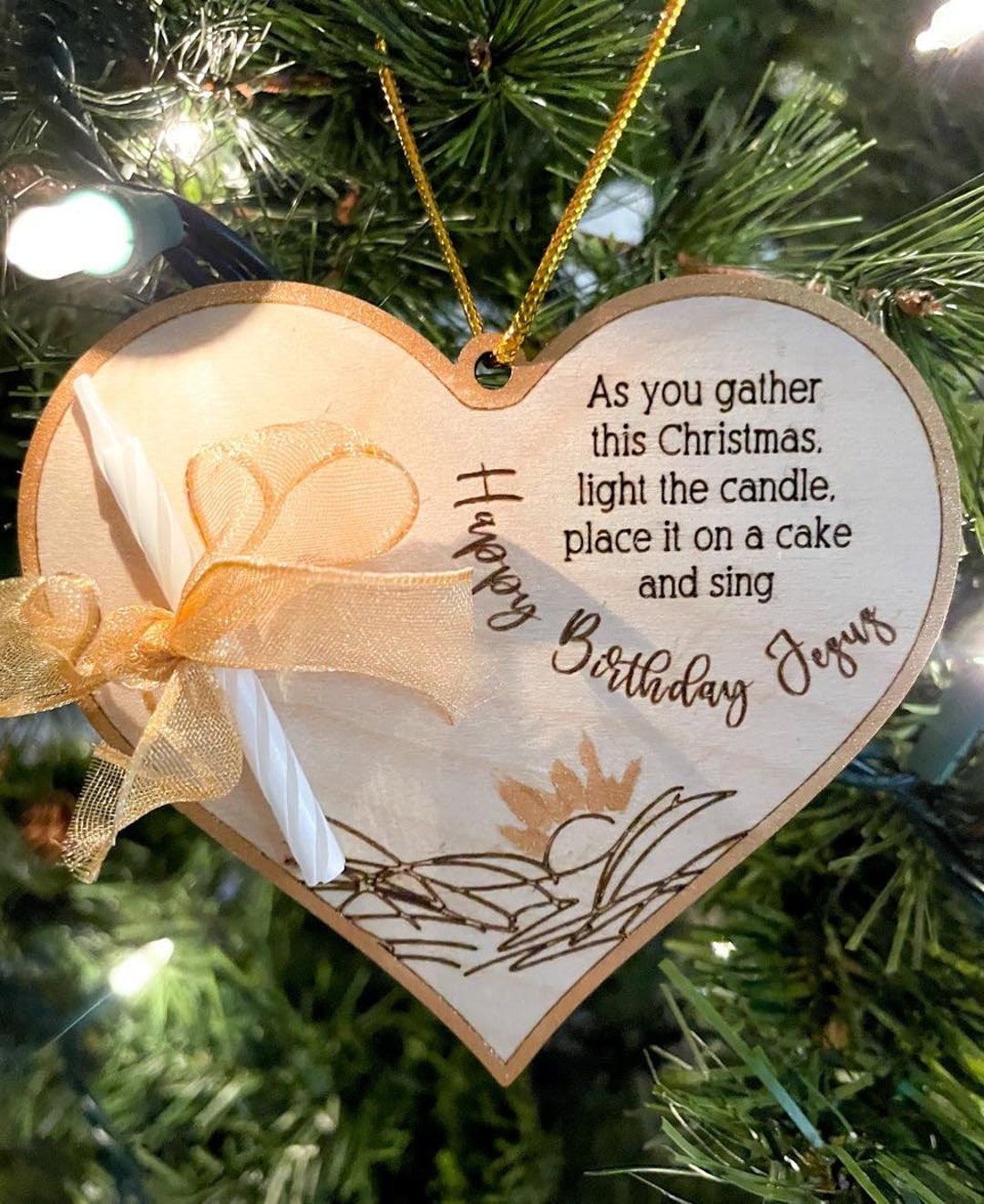 Happy Birthday Jesus Ornament, Ornament With Candle, Jesus, Jesus ...