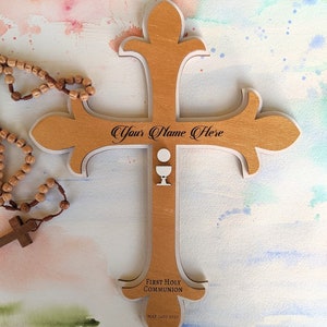 First Holy Communion Wooden Personalized Cross/ Eucharist/catholic ...