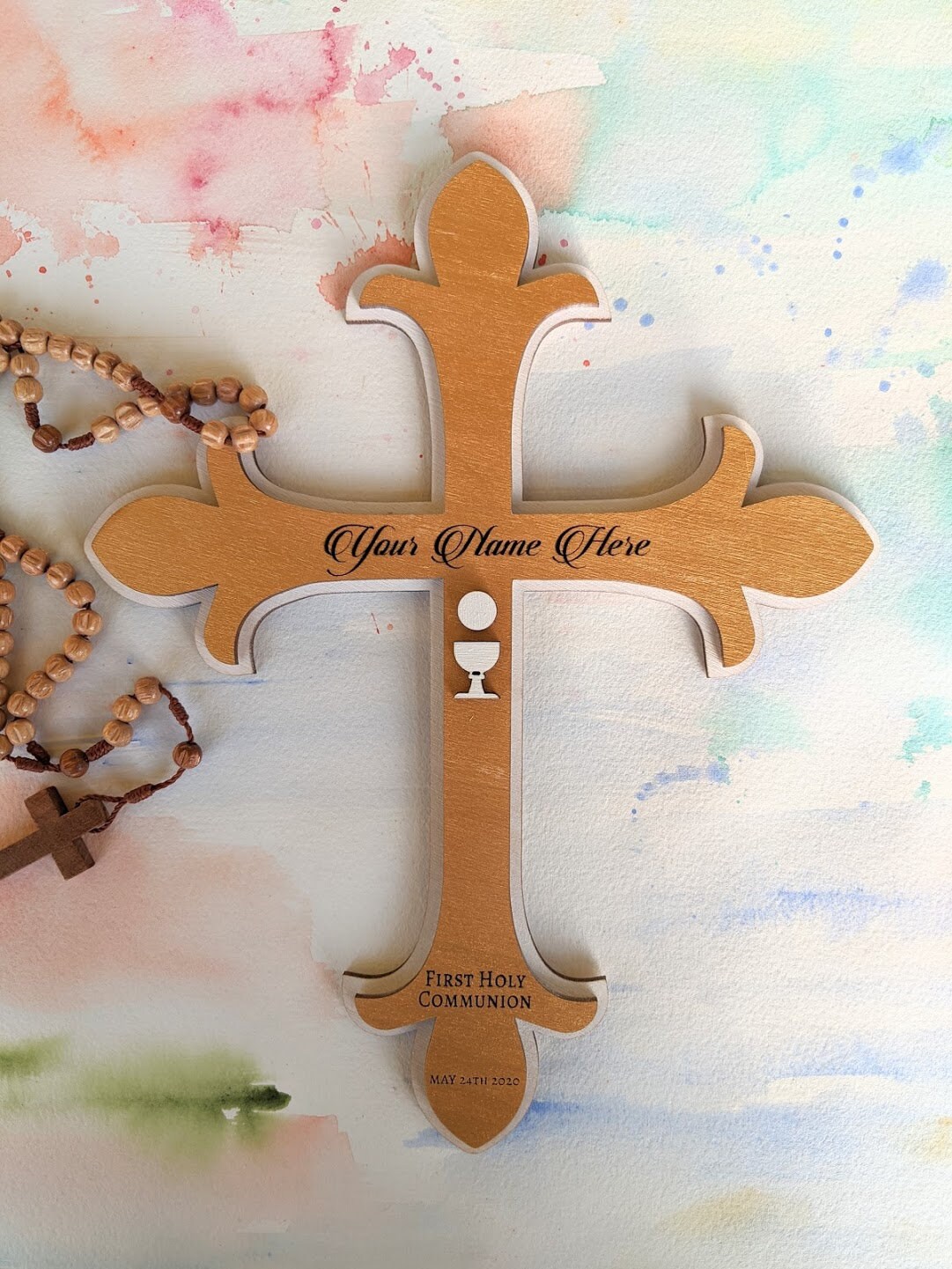 First Holy Communion Wooden Personalized Cross/ Eucharist/catholic ...