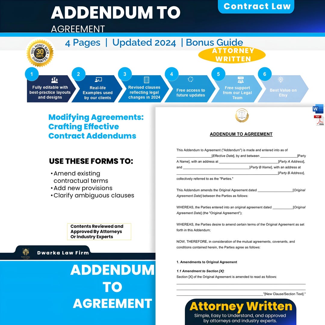 Addendum to Agreement Attorney-written Editable Instant Download ...