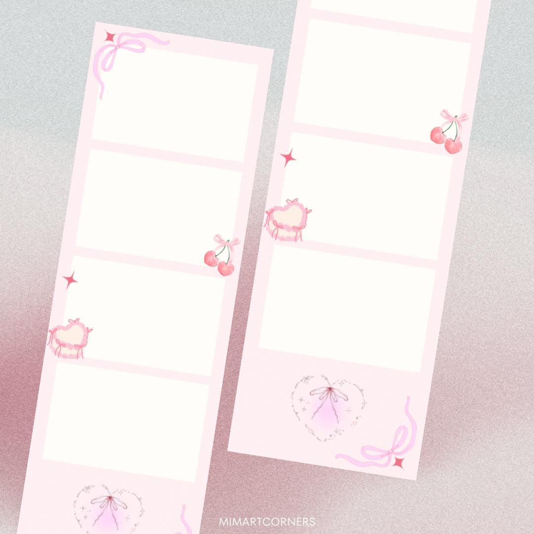 Pink Bow Photo Booth Strip Template Canva | Editable 2x6, 4x6 Overlay ...