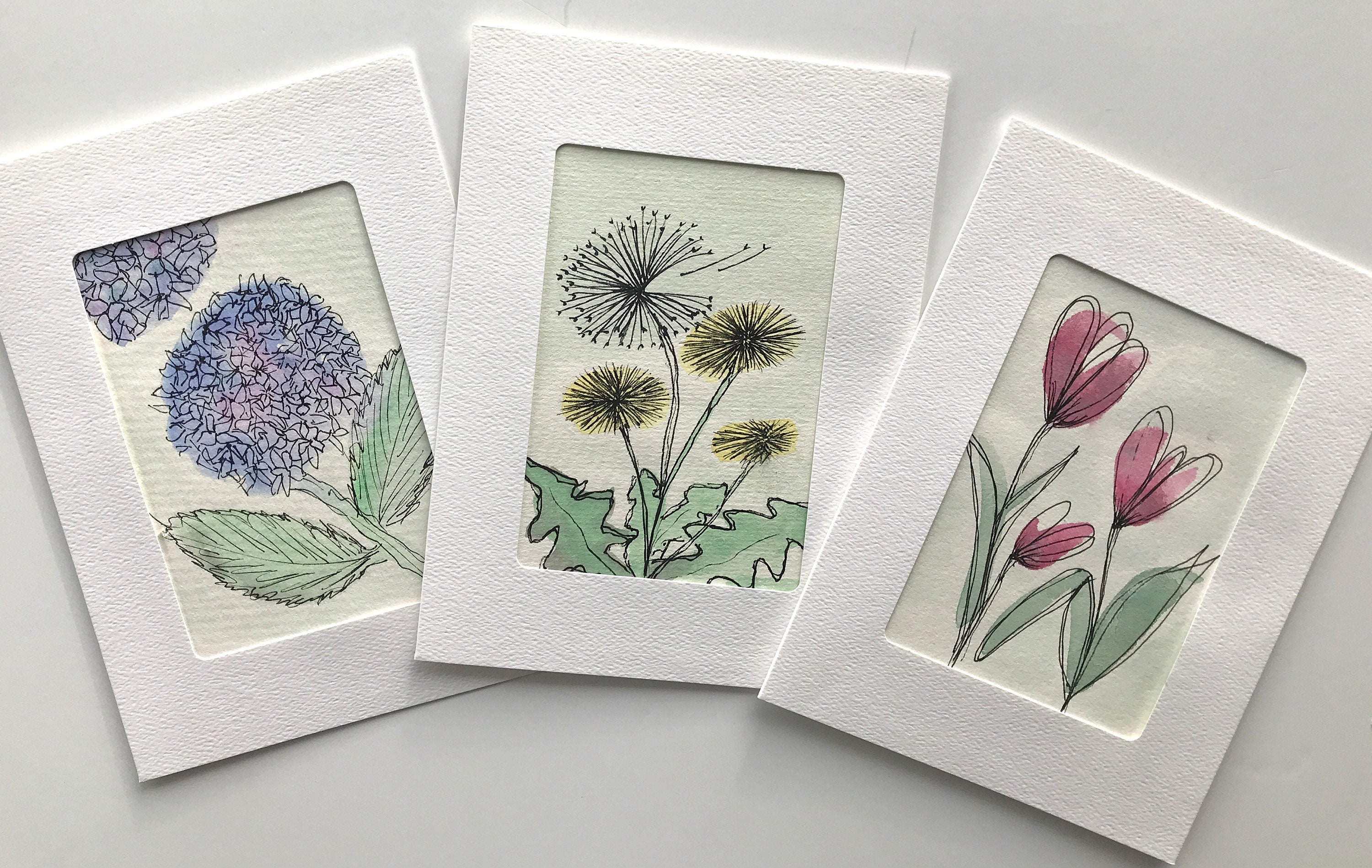 Handmade Greeting Cards / Spring Flowers Cards / Set of Three Cards ...