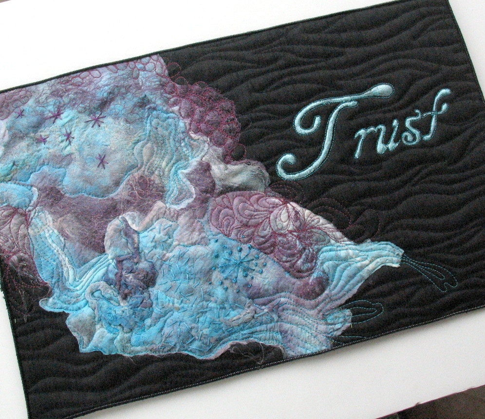 Inspirational Word Art Quilt, Fibre Art Wall Hanging, Trust, Free ...