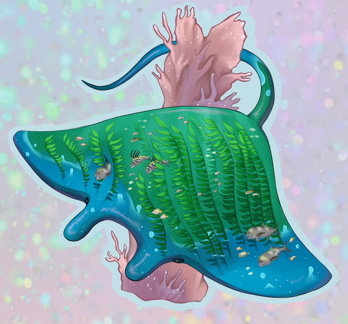 Ocean Manta Ray Glitter Sticker - Etsy