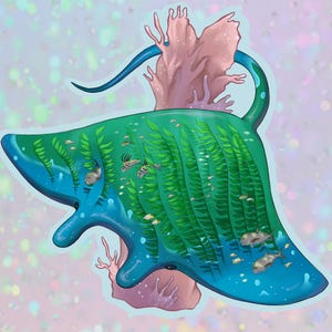 Ocean Manta Ray Glitter Sticker - Etsy