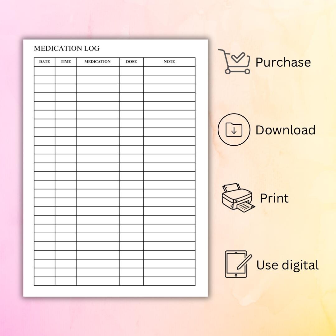 Medication Tracker Printable, Daily Medical Log, Medicine Tracker, Pill ...