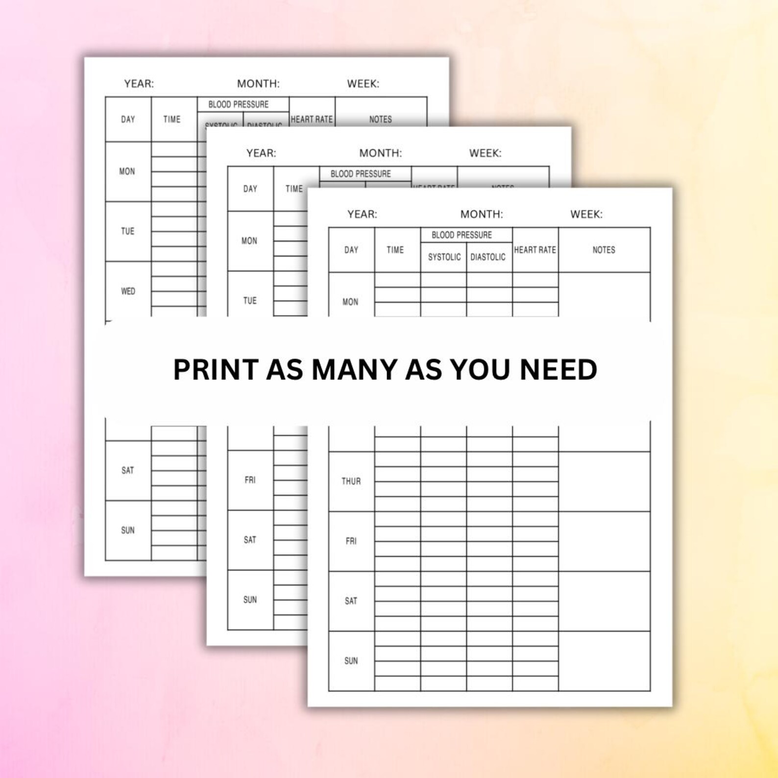 Blood Pressure Log Printable, Heart Rate Tracker Chart, Medical Blood ...
