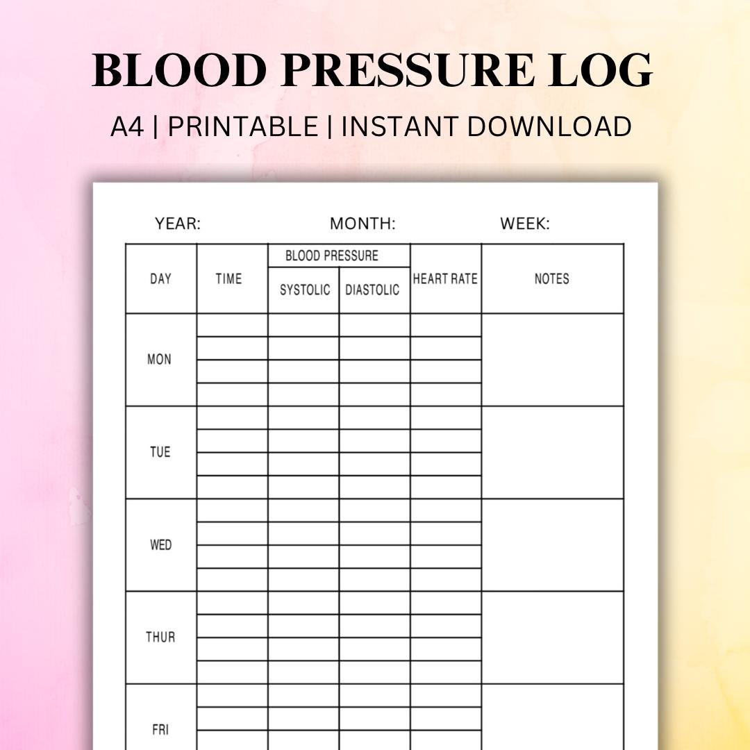 Blood Pressure Log Printable, Heart Rate Tracker Chart, Medical Blood ...