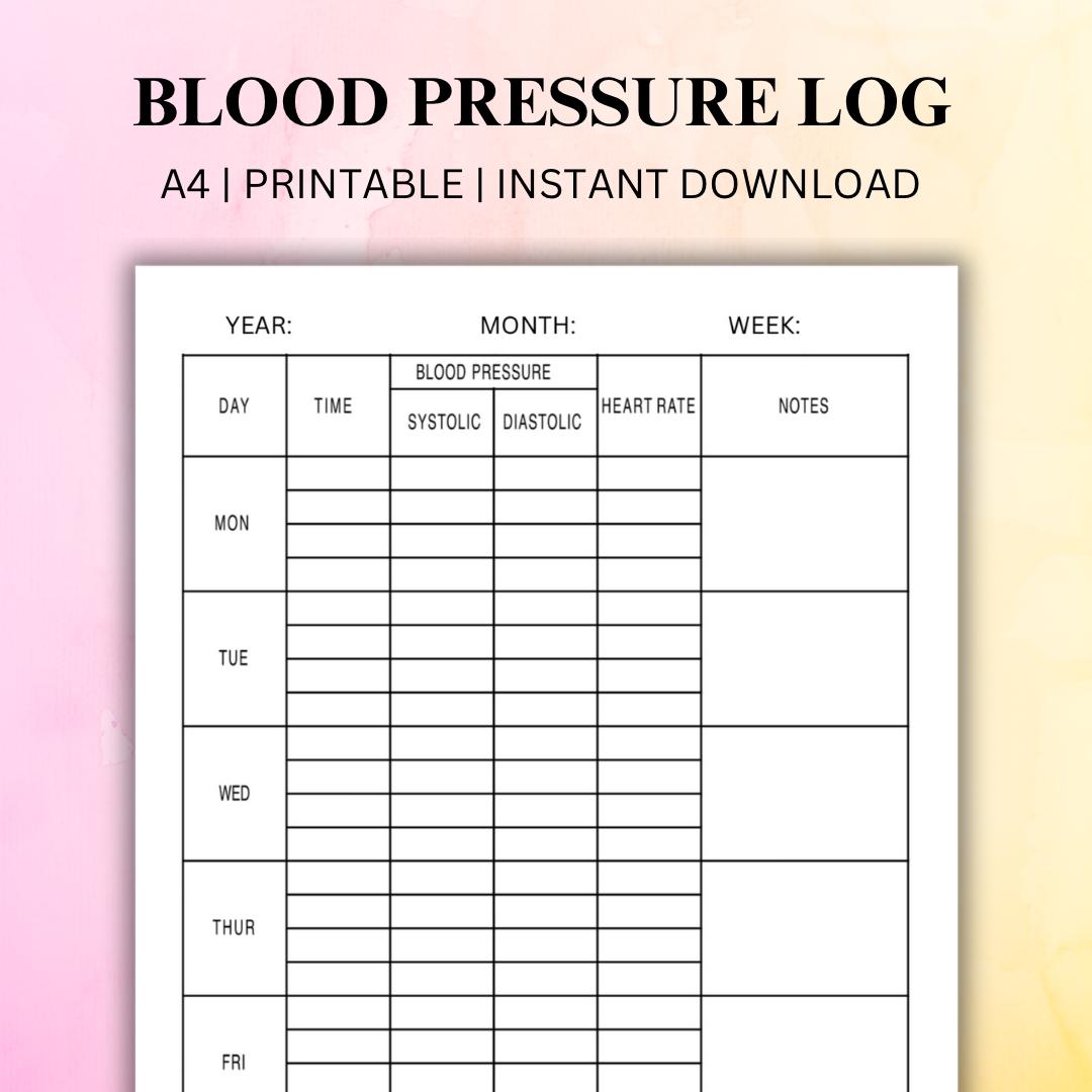 Blood Pressure Log Printable, Heart Rate Tracker Chart, Medical Blood ...