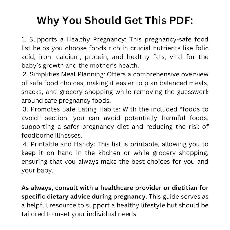 Pregnancy-safe Food List PDF, Printable Nutrition Guide, Healthy Foods ...