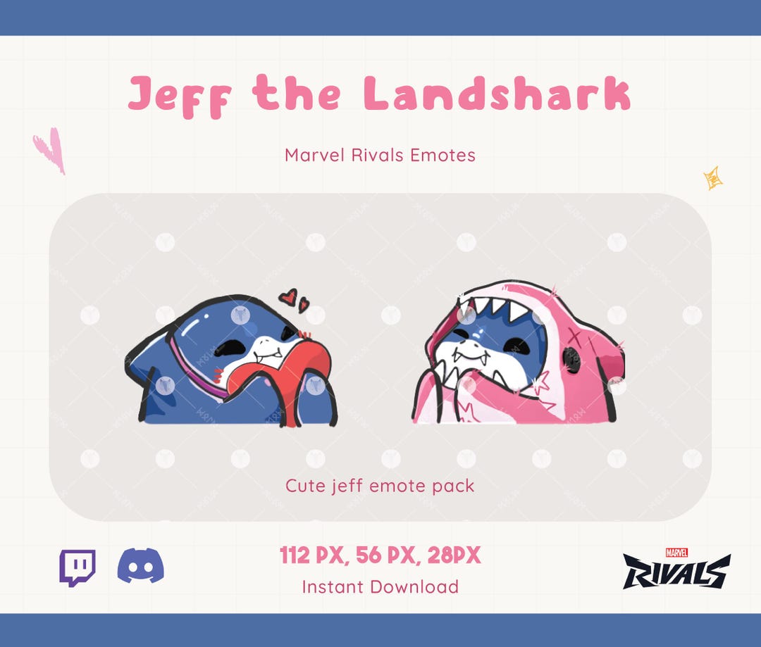 Cute Jeff Emotes Bundle Marvel Rivals Twitch Discord, Shark Emotes ...
