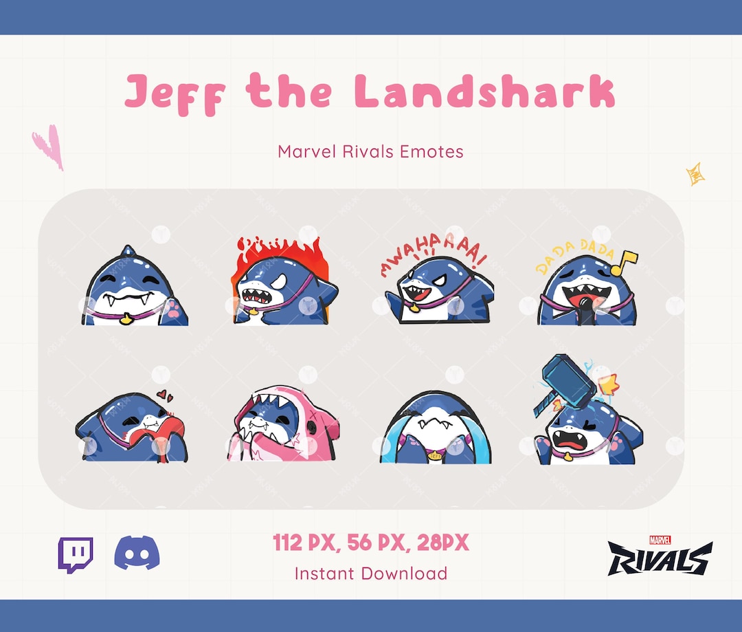 JEFF the Land Shark Marvel Rivals Emotes -twitch & Discord, Shark Emote ...