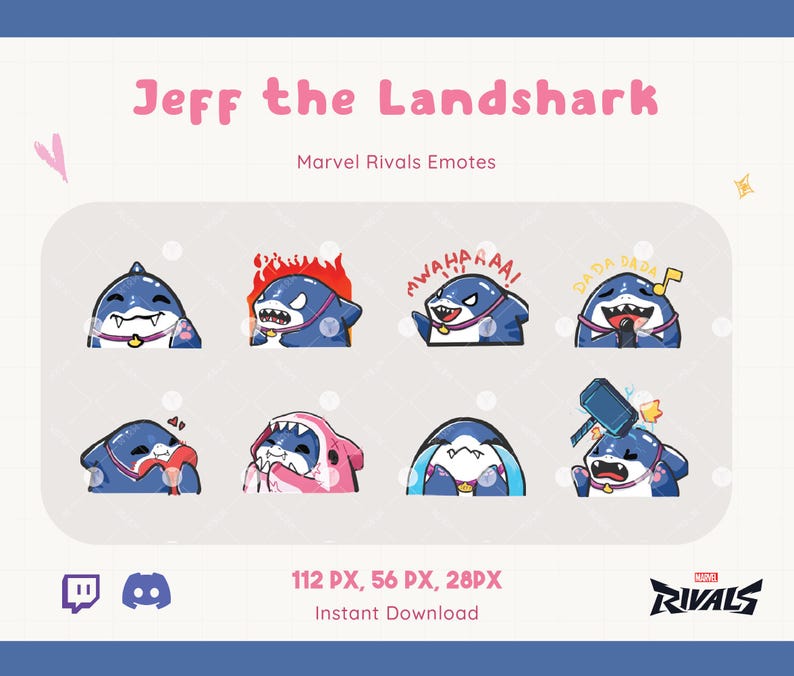 JEFF the Land Shark Marvel Rivals Emotes -twitch & Discord, Shark Emote ...