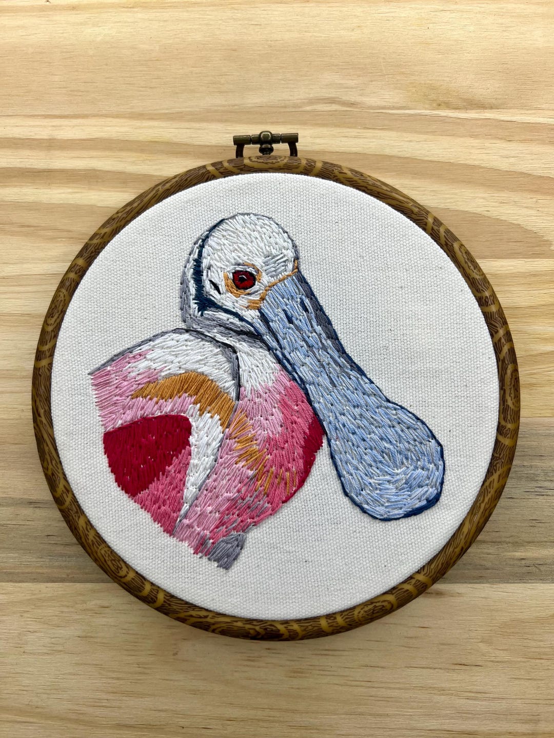Hand Embroidered Roseate Spoonbill | Bird Embroidery Art - Etsy