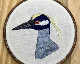 Hand Embroidered Blue Heron | Bird Embroidery Art - Etsy