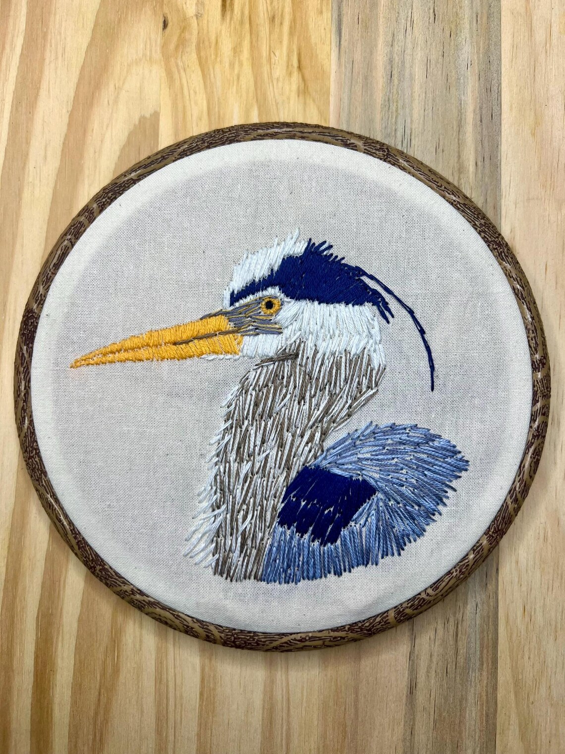 Hand Embroidered Blue Heron | Bird Embroidery Art - Etsy