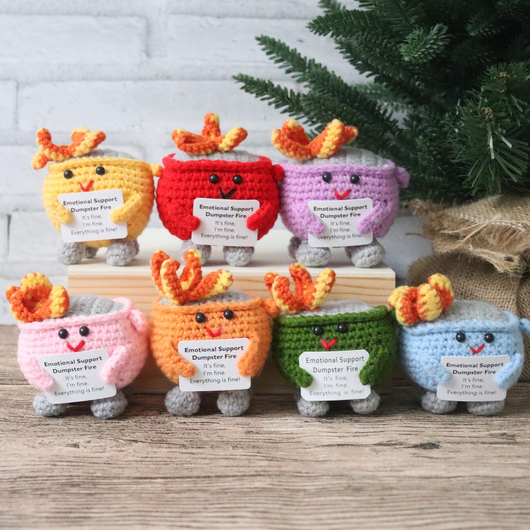 Emotional Support Dumpster Fire, Crochet Dumpster Fire With Positive ...