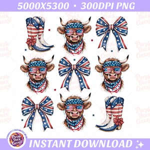 American Cowgirl Png, Coquette 4th of July Png, Highland Cow Png, Girly ...