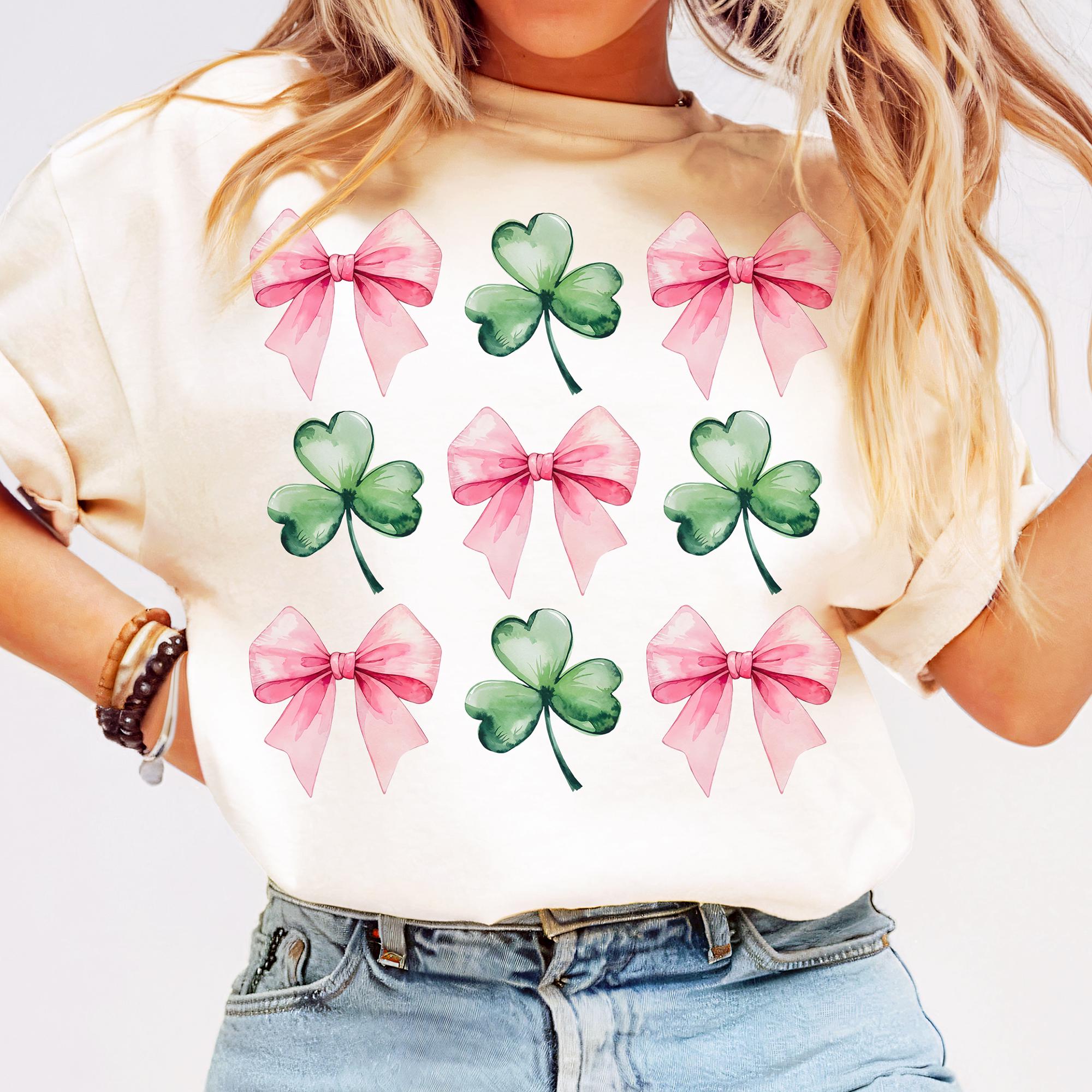 Pink Bow Coquette Shamrock Png, St Patricks Day Clover Png, Coquette ...