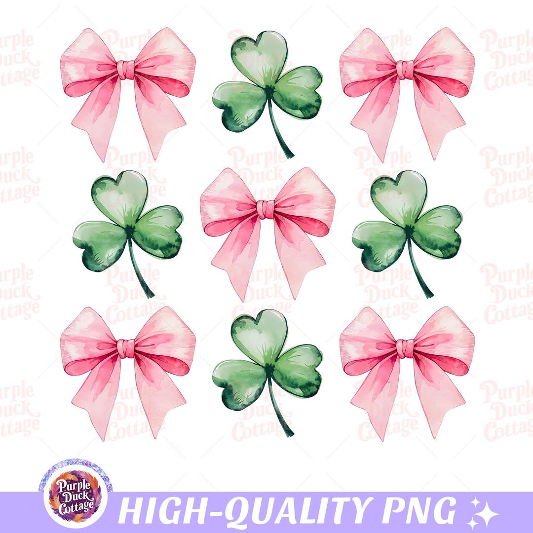 Pink Bow Coquette Shamrock Png, St Patricks Day Clover Png, Coquette ...