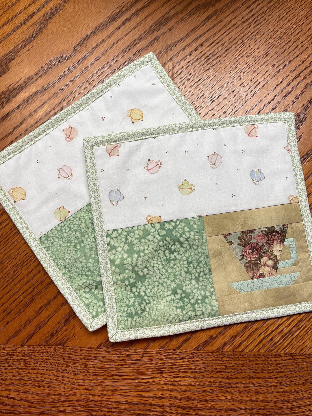 Set of Cup and Teapots Mug Rugs, 8” X 8.5” Coasters, Gift for Coffee ...