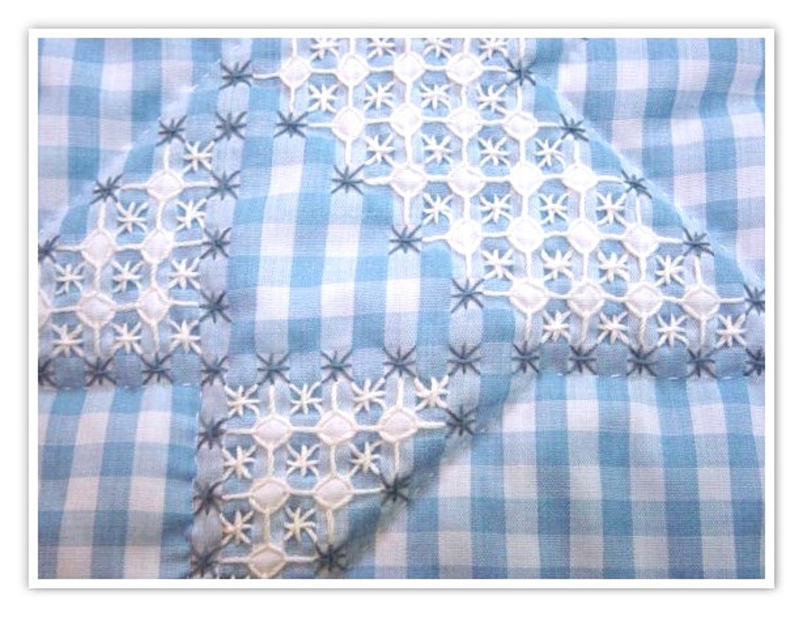 Blue Gingham Wall Hanging Chicken Scratch Embroidery - Etsy