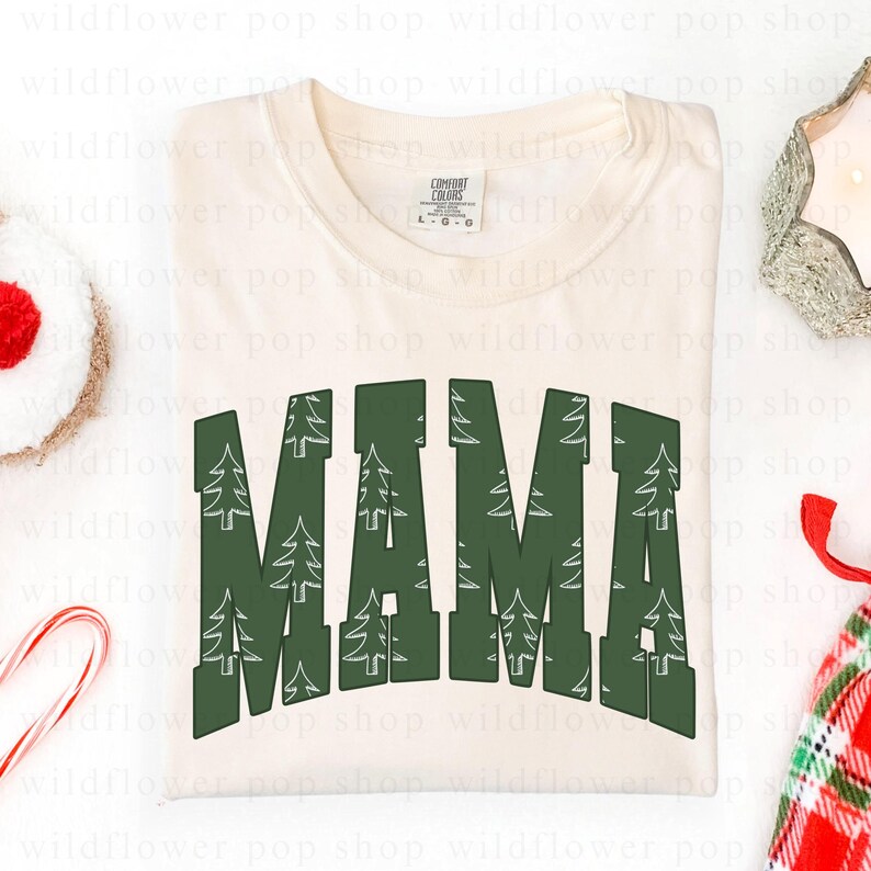 Mama Christmas Tree Pattern PNG | Cute Holiday Varsity Text ...