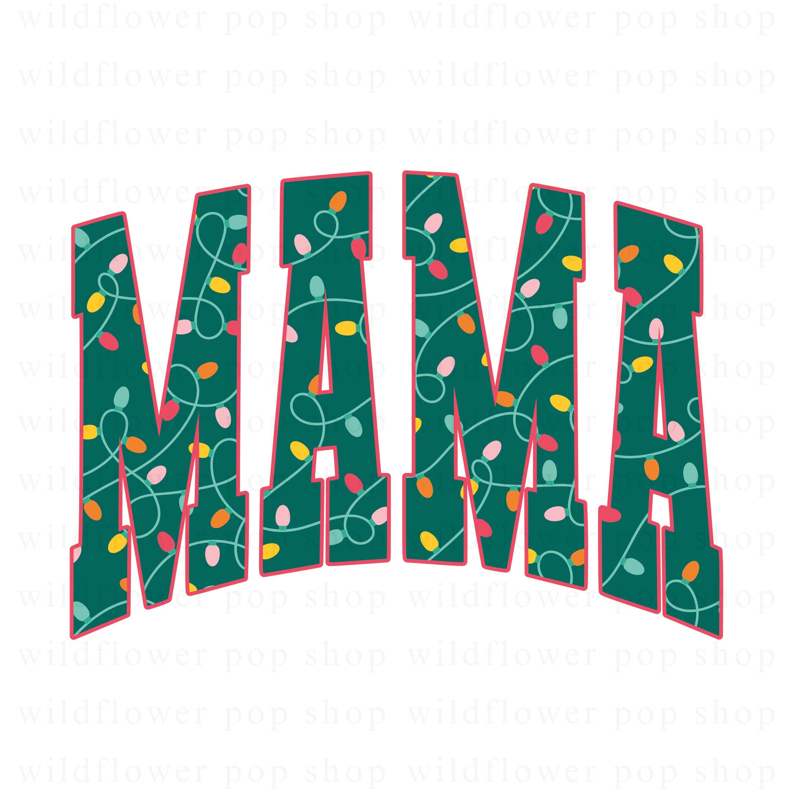 Mama Christmas Lights PNG | Festive Holiday Varsity Design | Distressed ...