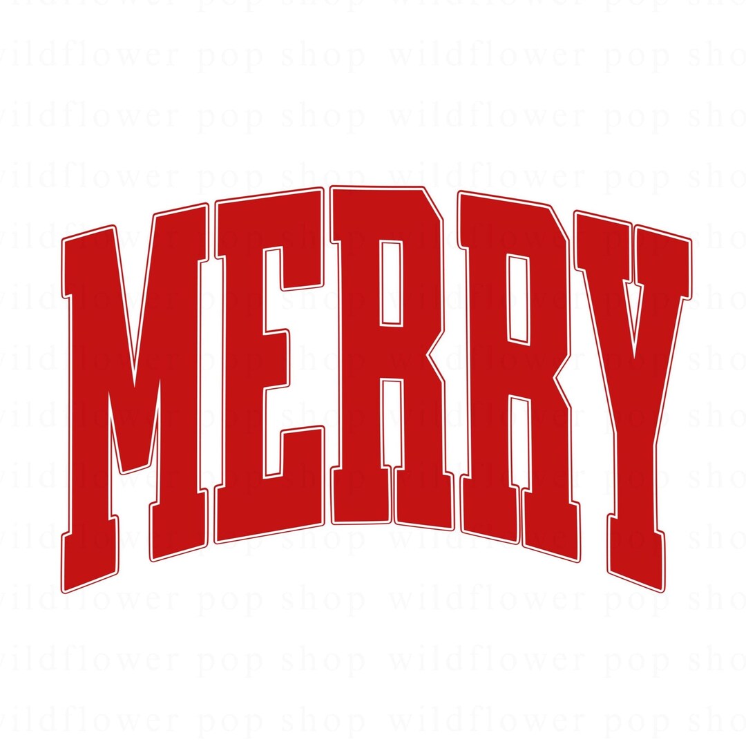 MERRY Red PNG With White Outline | Distressed & Non-distressed Varsity ...