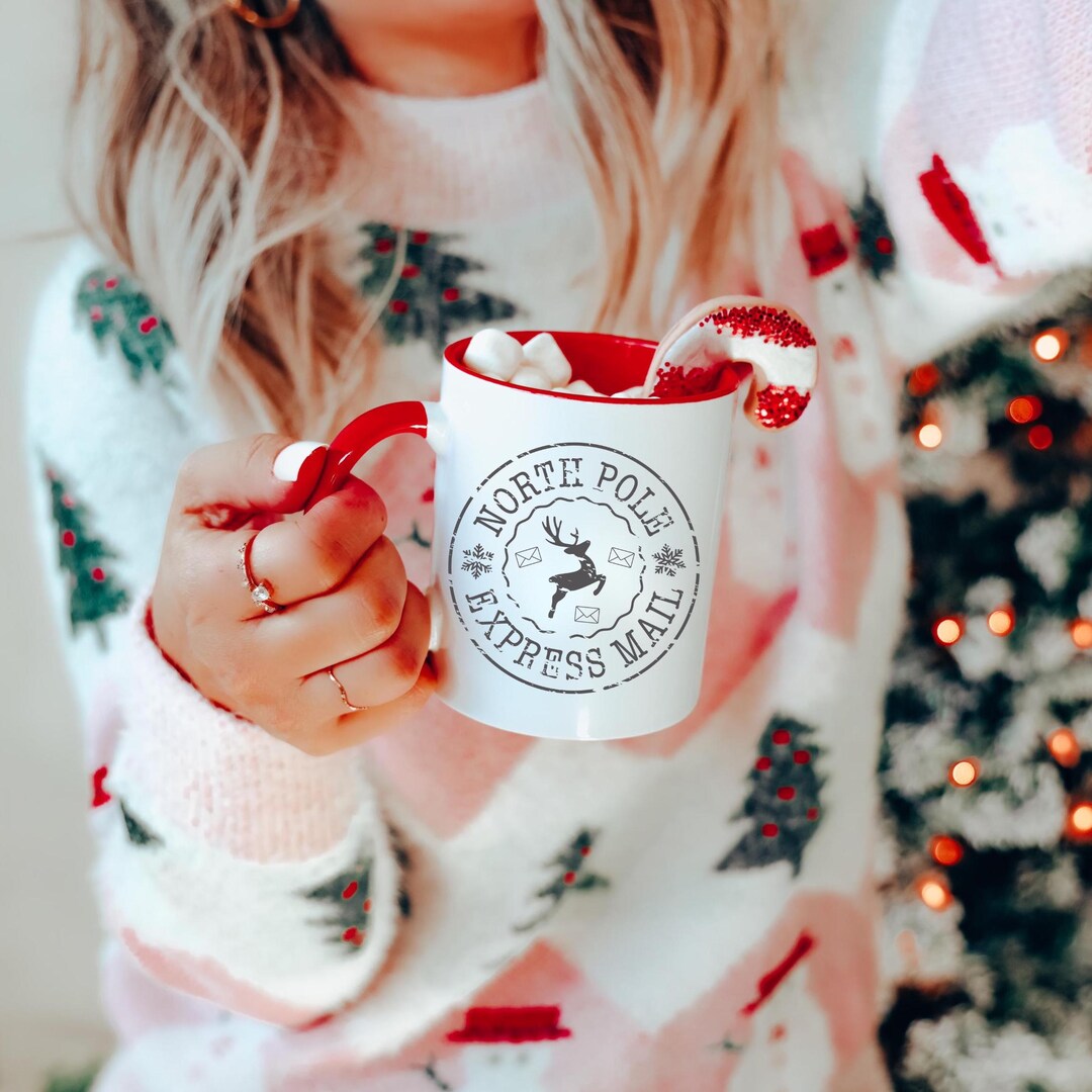 Cute Christmas Coffee Mug, North Pole Express Mail Holiday Gift Cup for ...