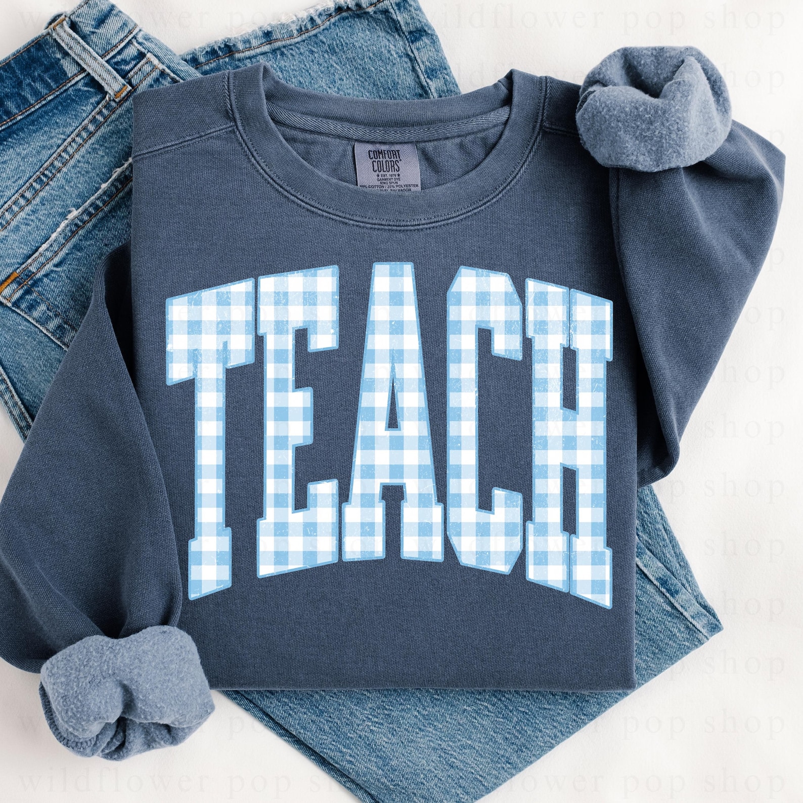 Teach Blue Gingham PNG | Distressed & Non-distressed Teacher Design ...