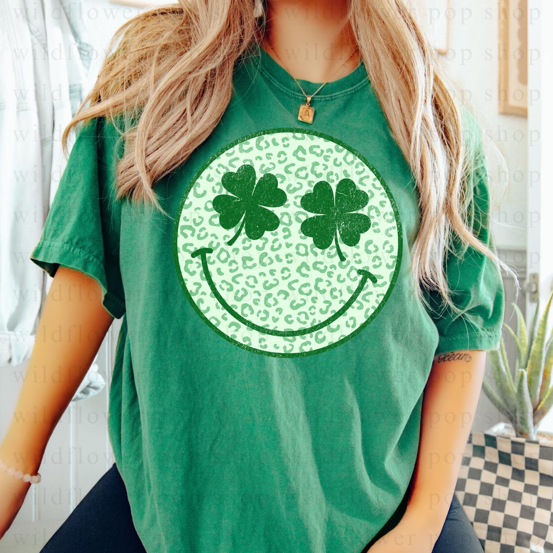 St. Patrick’s Day Smiley Face PNG | Distressed Leopard Print Clover ...