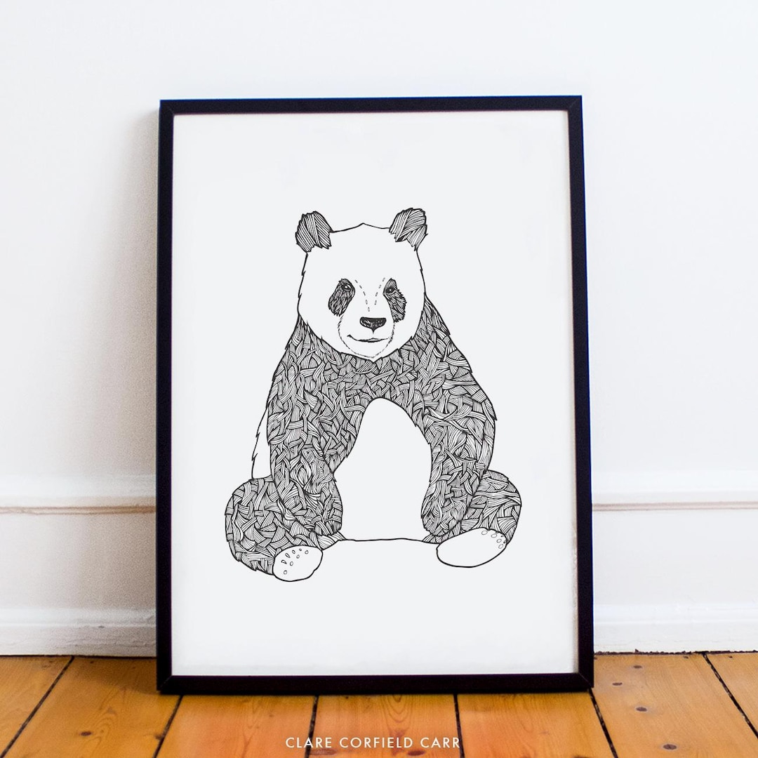 Panda Print - Line Drawing - Illustration - Black and White Art - Etsy