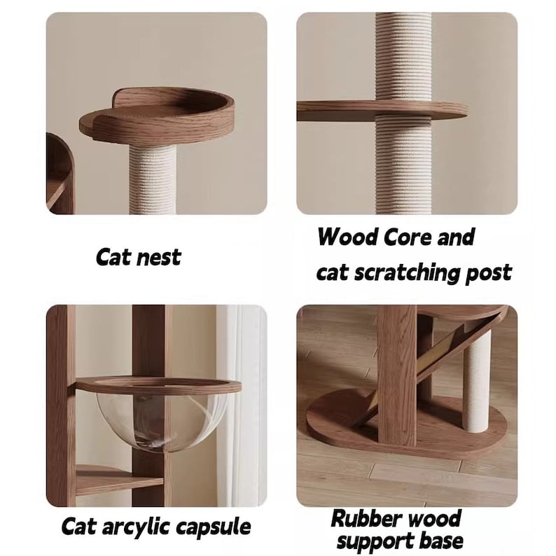 High-end Cat Tree Tower Modern Wooden Cat Furniture Cat Scratching Tree ...