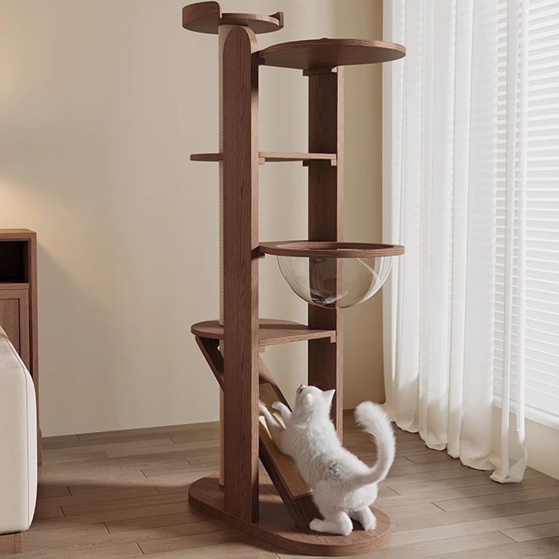 High-end Cat Tree Tower Modern Wooden Cat Furniture Cat Scratching Tree ...