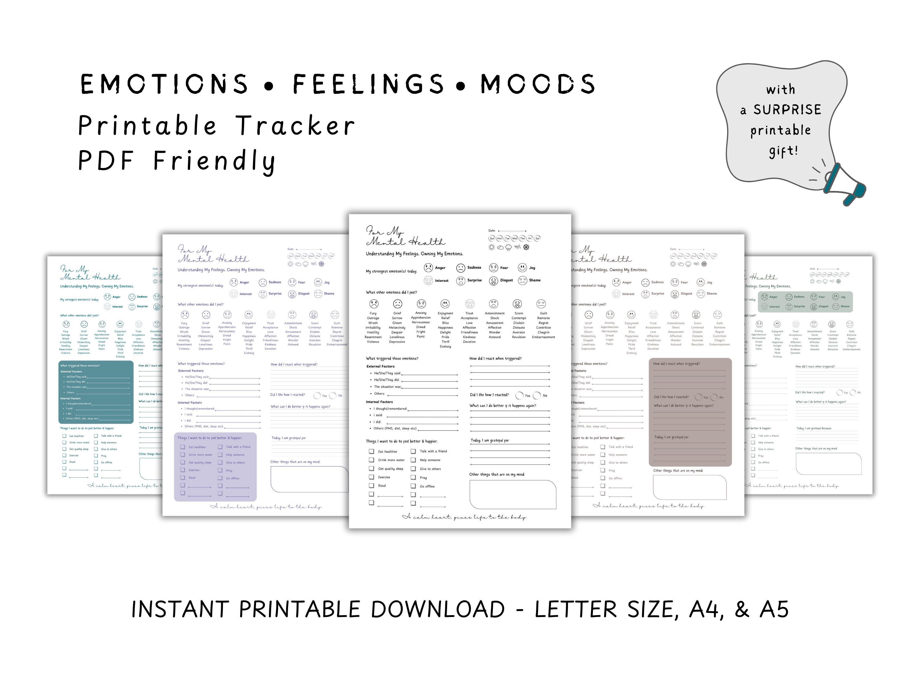 Printable Mood Tracker, Mood Tracker Digital, Anxiety Journal, Emotion ...