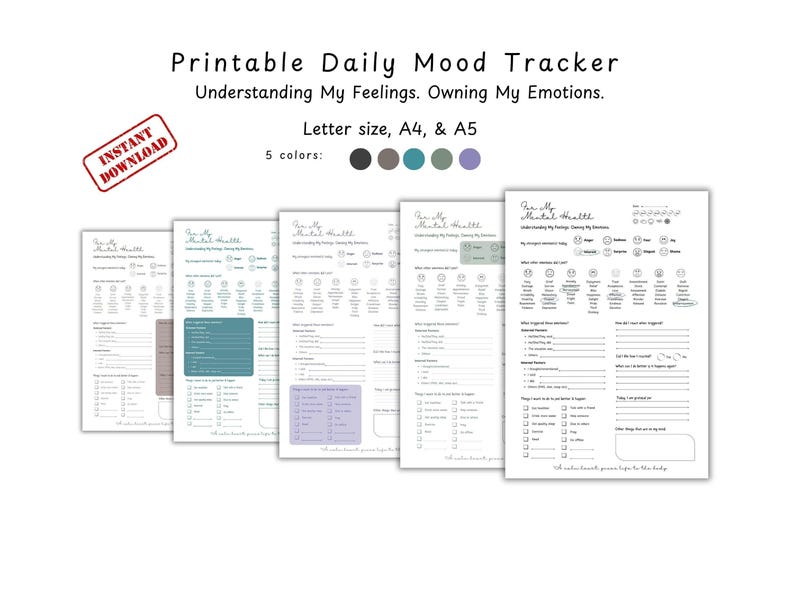 Printable Mood Tracker, Mood Tracker Digital, Anxiety Journal, Emotion ...