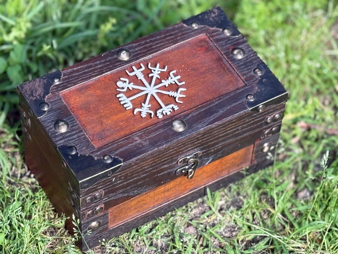 Vegvisir Viking Rune Box, Norse Mythology Gift, Nordic Compass Decor ...