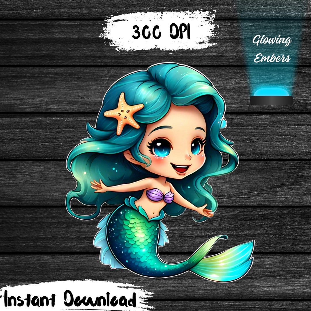Neon Mermaid PNG, Mermaid PNG, Neon Mermaid PNG, Vibrant Mermaid Print ...