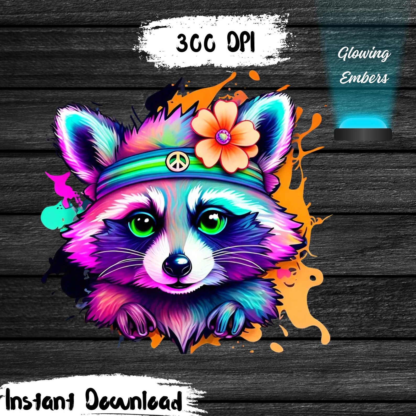 Neon Hippie Printable, Neon Raccoon Print, Neon Printable, Hippie Print ...