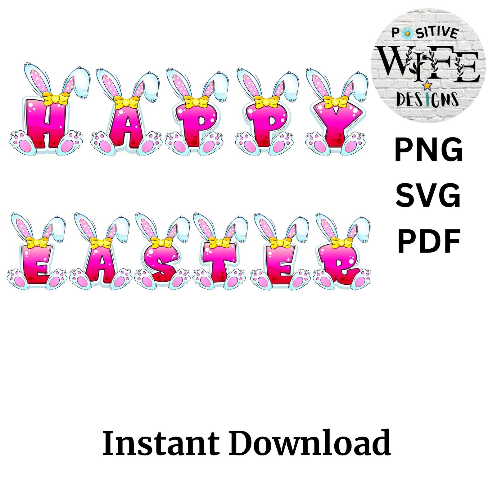 Pink Bunny Printable, Pink Easter Bunny Printable, Pink Happy Easter ...