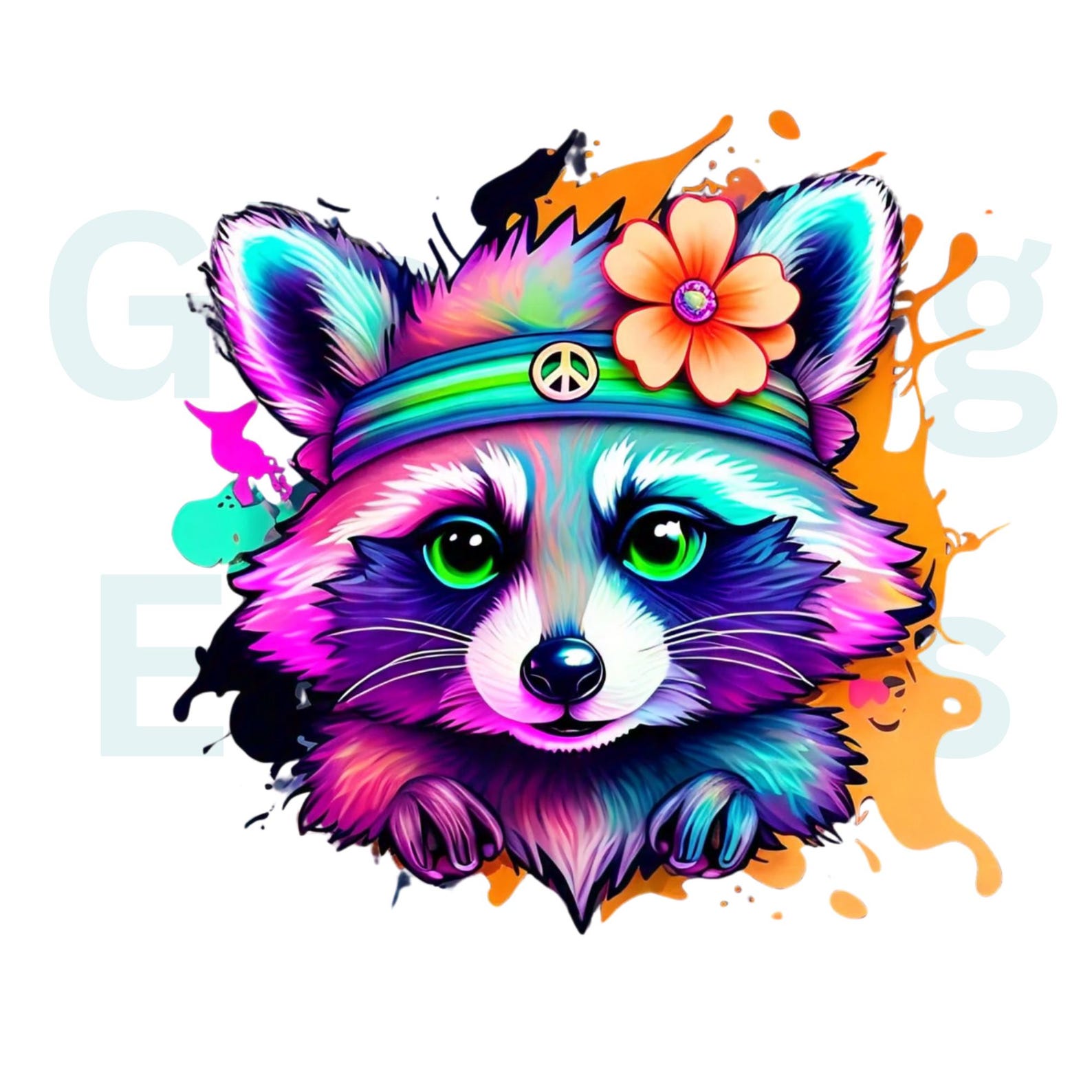 Neon Hippie Printable, Neon Raccoon Print, Neon Printable, Hippie Print ...
