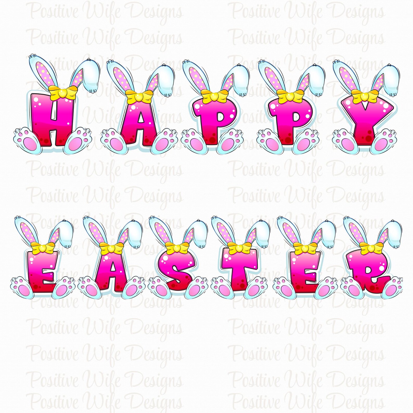 Pink Bunny Printable, Pink Easter Bunny Printable, Pink Happy Easter ...