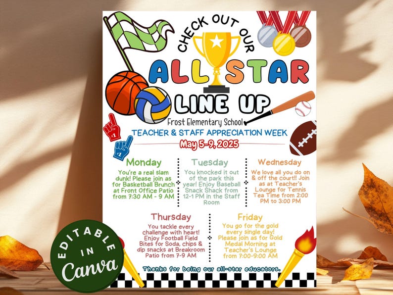 All Star Teacher Appreciation Week Editable Template Printable Sports ...