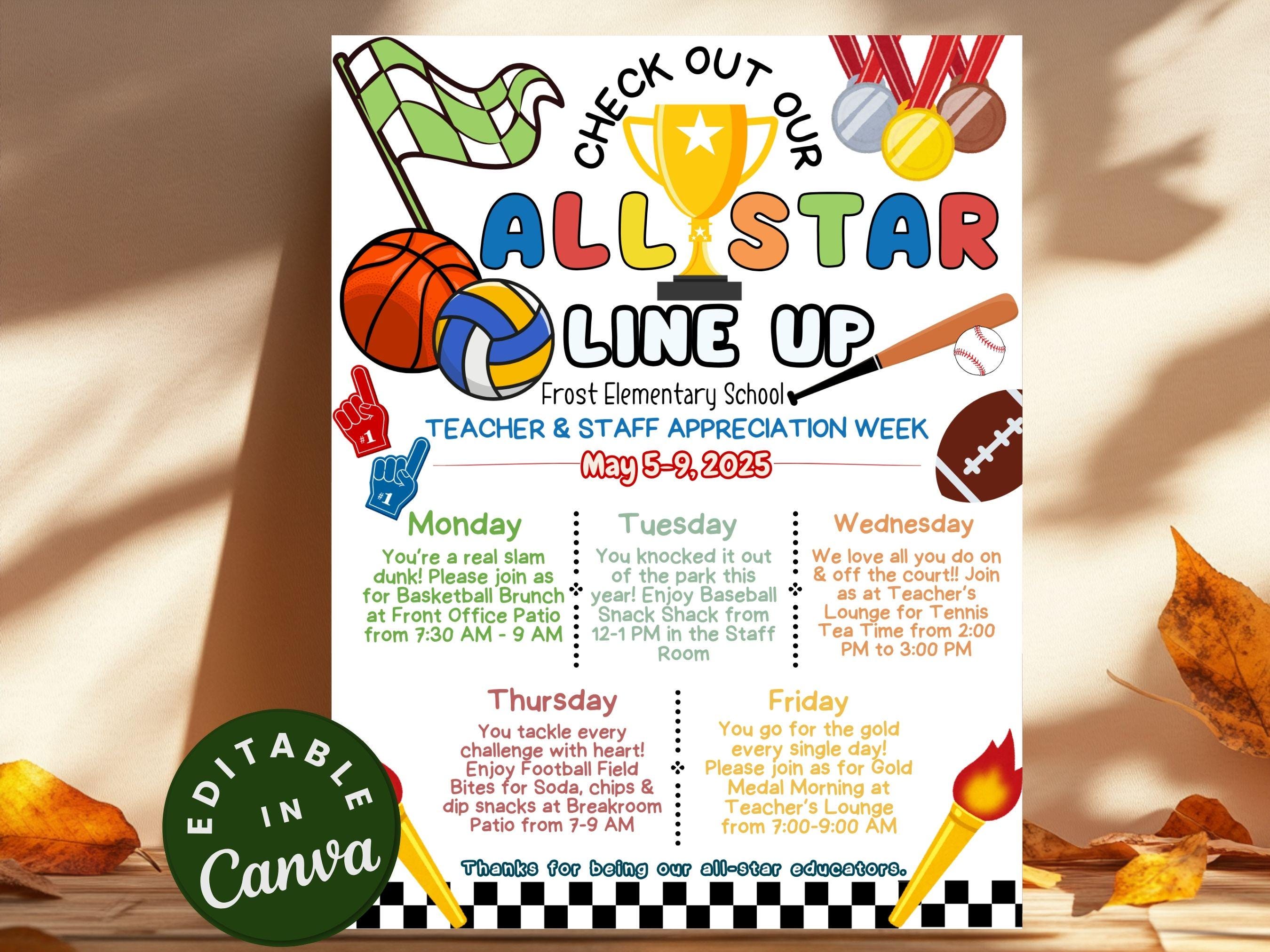 All Star Teacher Appreciation Week Editable Template Printable Sports ...