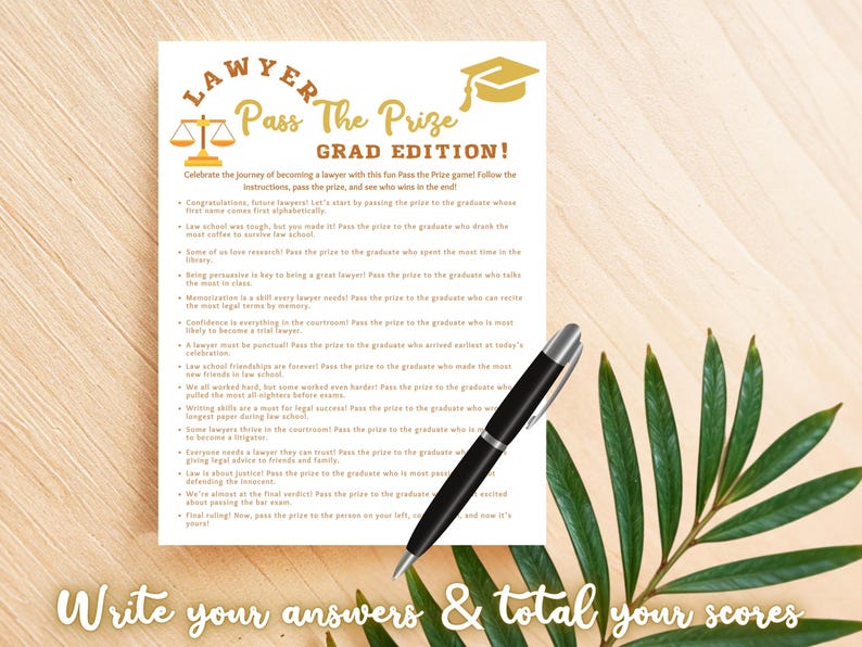 Law School Graduation Party Game Bundle Printable Lawyer Grad Pass the ...