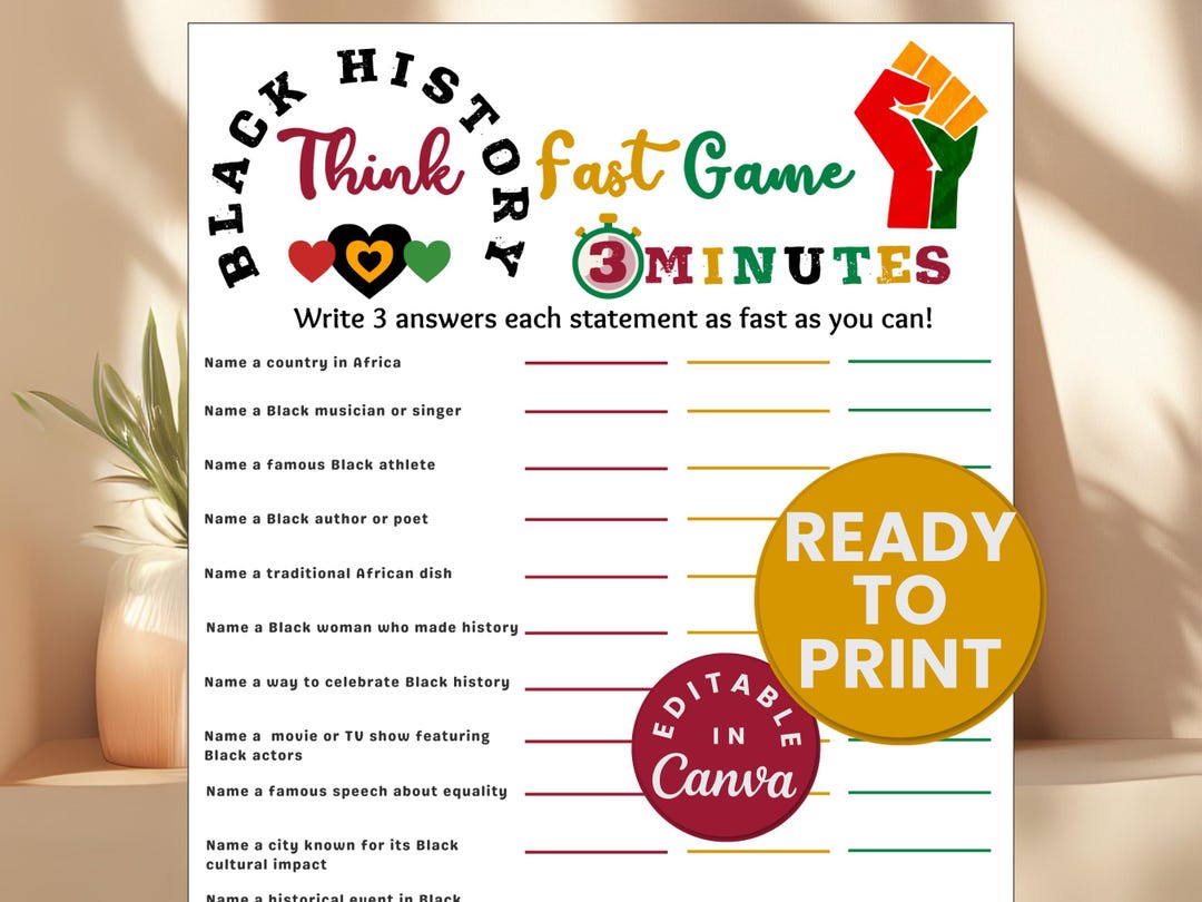Black History Month Think Fast Game Black History Month Trivia Game ...